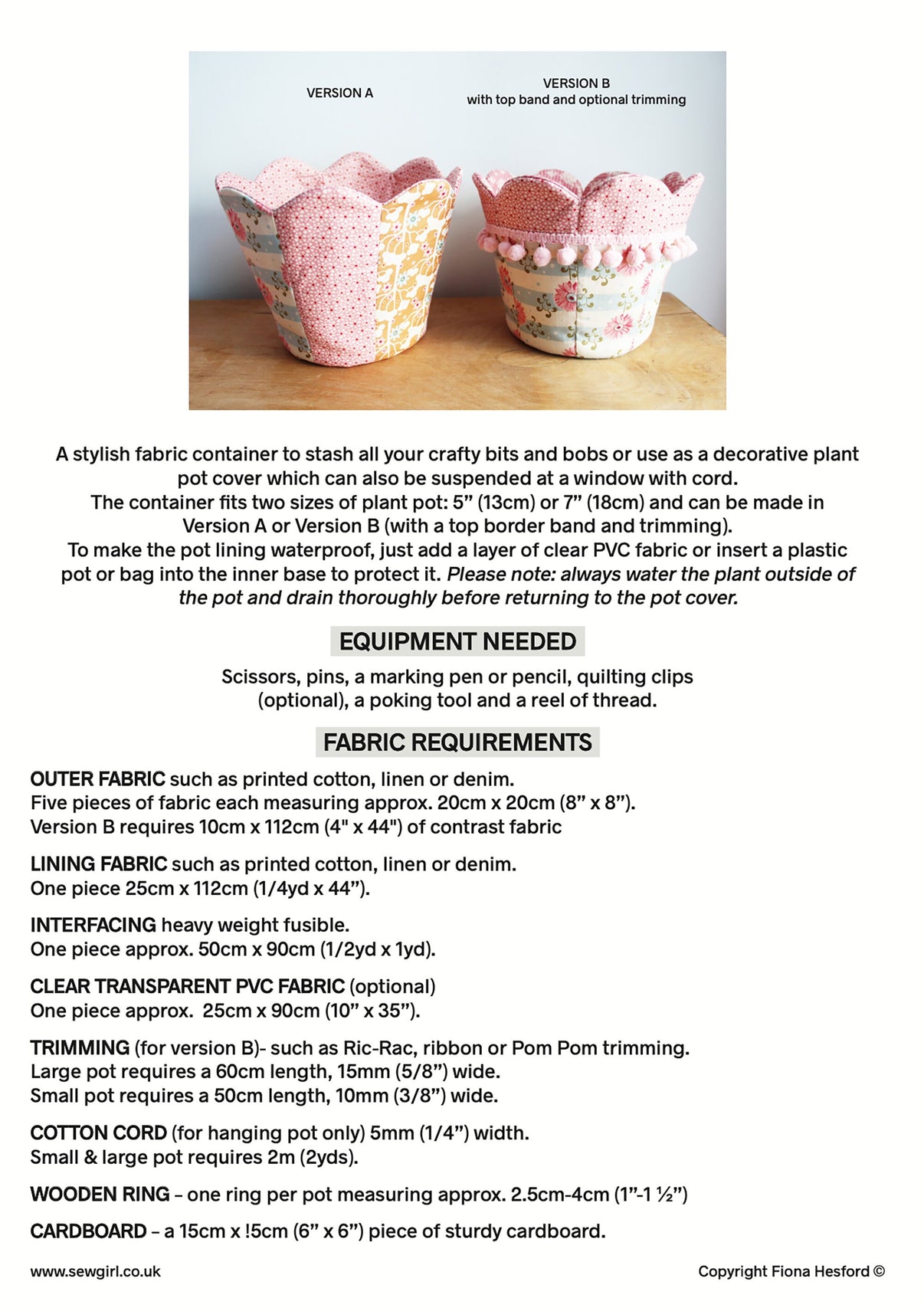 PATCHWORK FABRIC POTS PDF digital download sewing pattern – Sewgirl UK